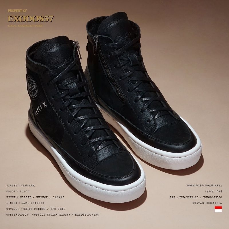 Jual Sepatu Sneakers Kulit Pria Exodos57 - Samsara Black White | Shopee ...