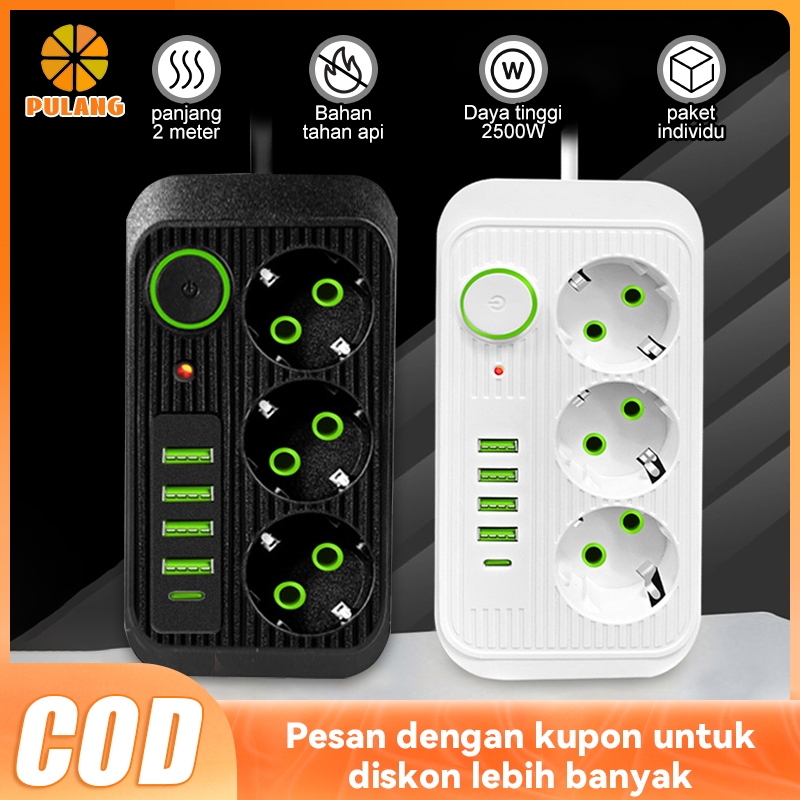 Jual Pulang 2500W Power Strip Power Socket Stop Kontak Usb Charger 2 Meter / Power Socket ...