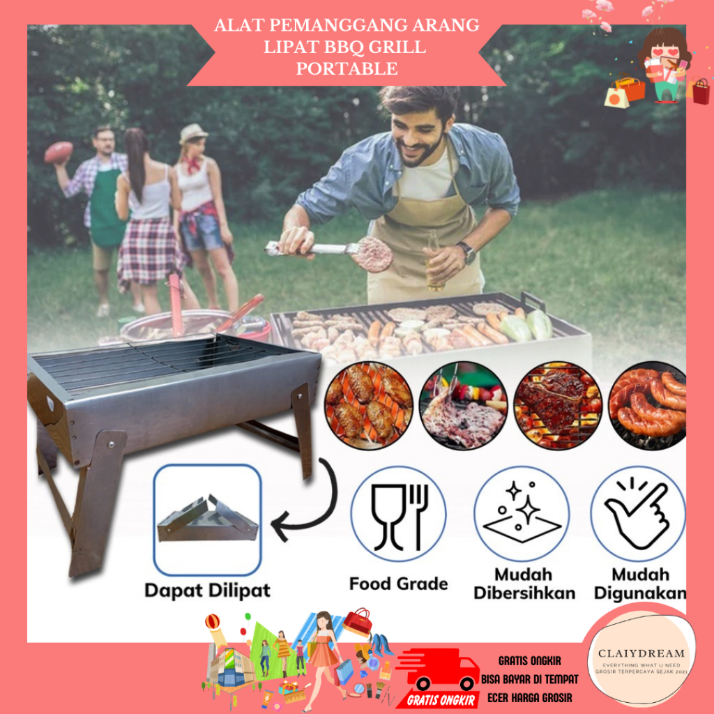 Jual CLAIYDREAM Alat Panggang Lipat BBQ Grill Menggunakan Arang / Alat ...