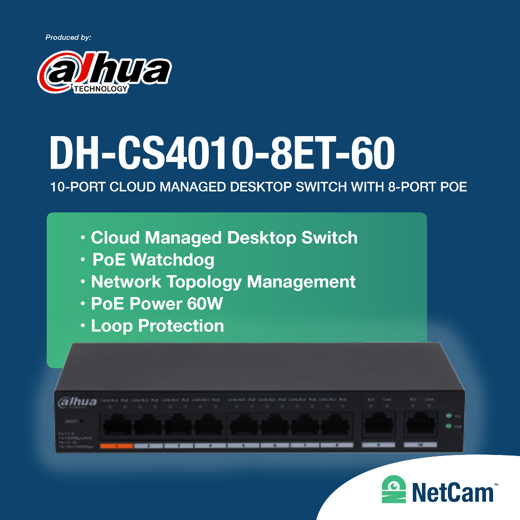 Jual DAHUA POE SWITCH HUB DH-CS4010-8ET-60 8PORT POE + 2 UPLINK CLOUD MANAGED | Shopee Indonesia