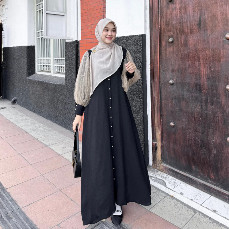 Jual Meena Dress by ZH/ Dress Hitam / Abaya hitam / Gamis Hitam / Abaya ...