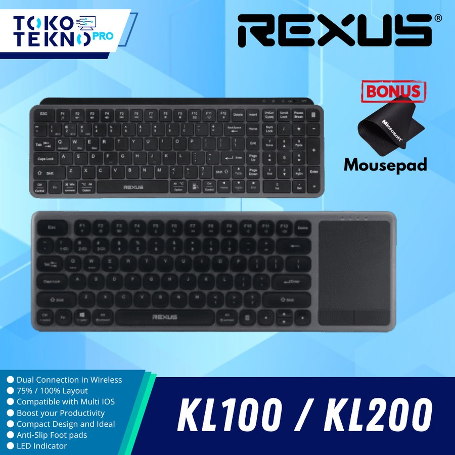 Jual Rexus KL100 / KL200 Dual Connection Wireless Office Keyboard Garansi Resmi | Shopee Indonesia
