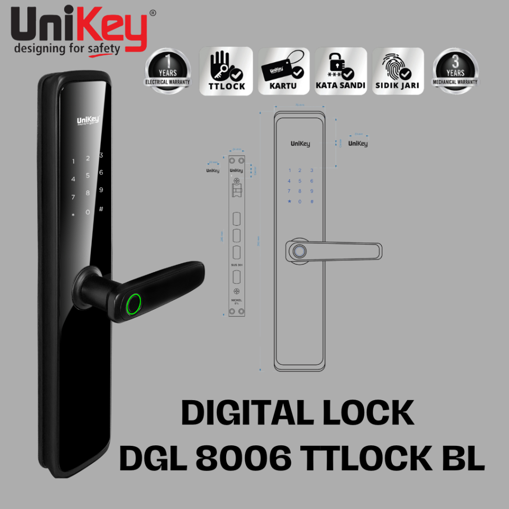 Jual UniKey Digital Lock W/Apps DGL 8006 TT Lock Black | Shopee Indonesia