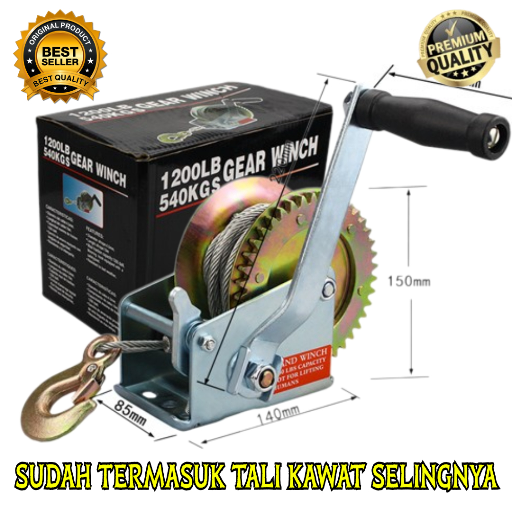 Jual Mesin Derak Manual Tangan Hand winch 800Lbs Katrol Derek Full Besi ...