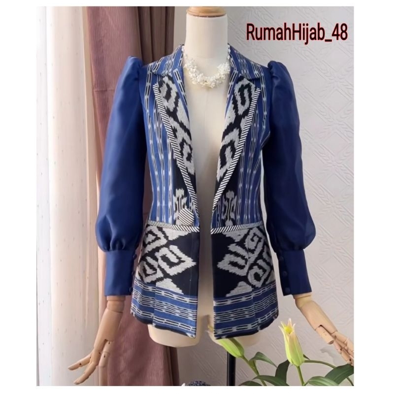 Jual Blazer Tenun Semi Jas - Warna Navy | Shopee Indonesia