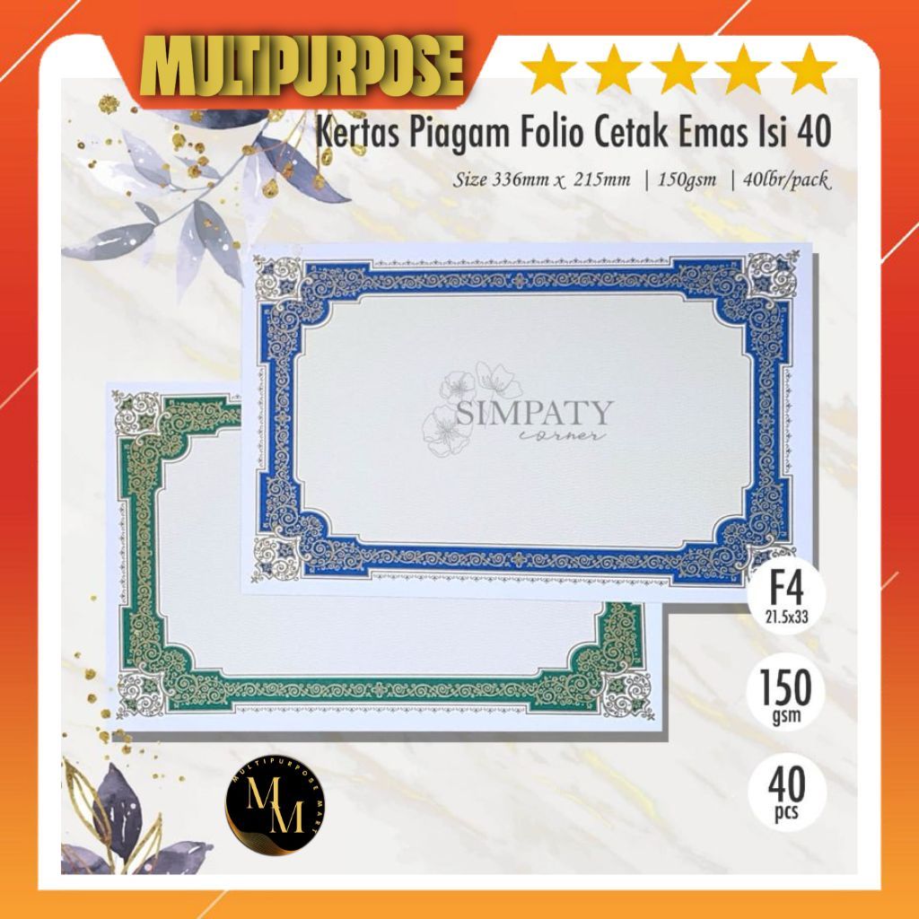 Jual BLANKO KERTAS PIAGRAM SERTIFIKAT FOLIO F4 CETAK EMAS Isi 40 SIMPATY HIGH QUALITY | Shopee ...