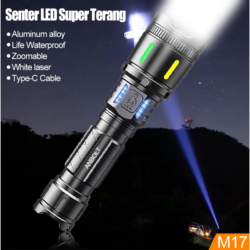 Jual Anbolt M17 Senter LED Super Terang Tahan Lama Zoom Type C Rechargeable Senter Jarak Jauh ...