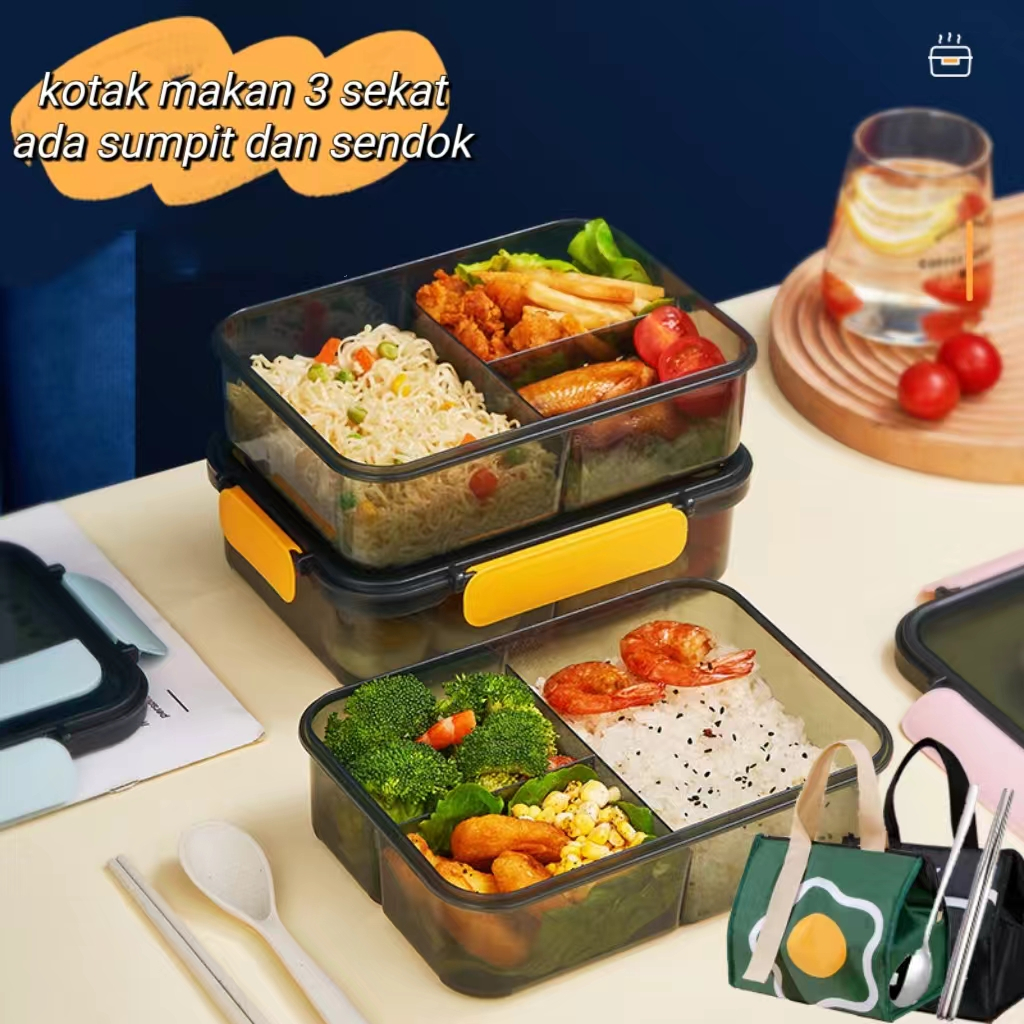 Jual Lunch Box Set Kotak Bekal Makan 3 Grid Lunch Box Kotak Makan Kotak Bekal Simpel Modis ...