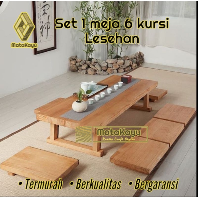 Jual MJS - L02 Set 1 meja 4 - 6 kursi lesehan kayu unik minimalis meja ...