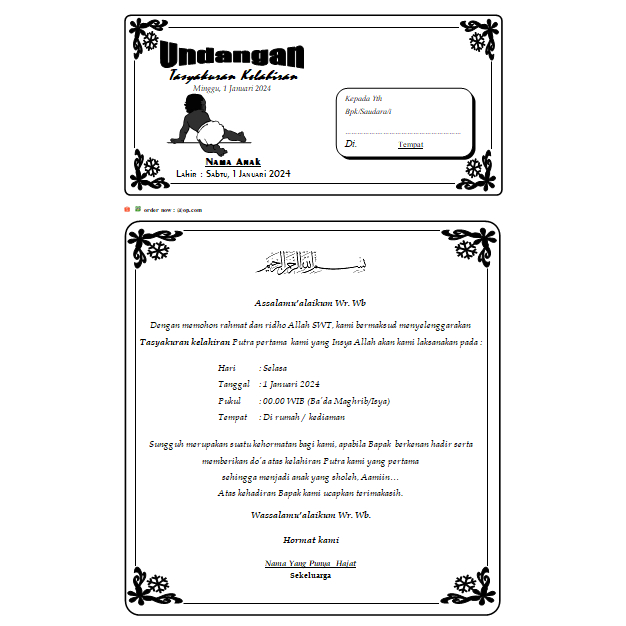 Jual Undangan dengan plastik Slametan Bayi Selapan/Mitoni/Tingkepan ...