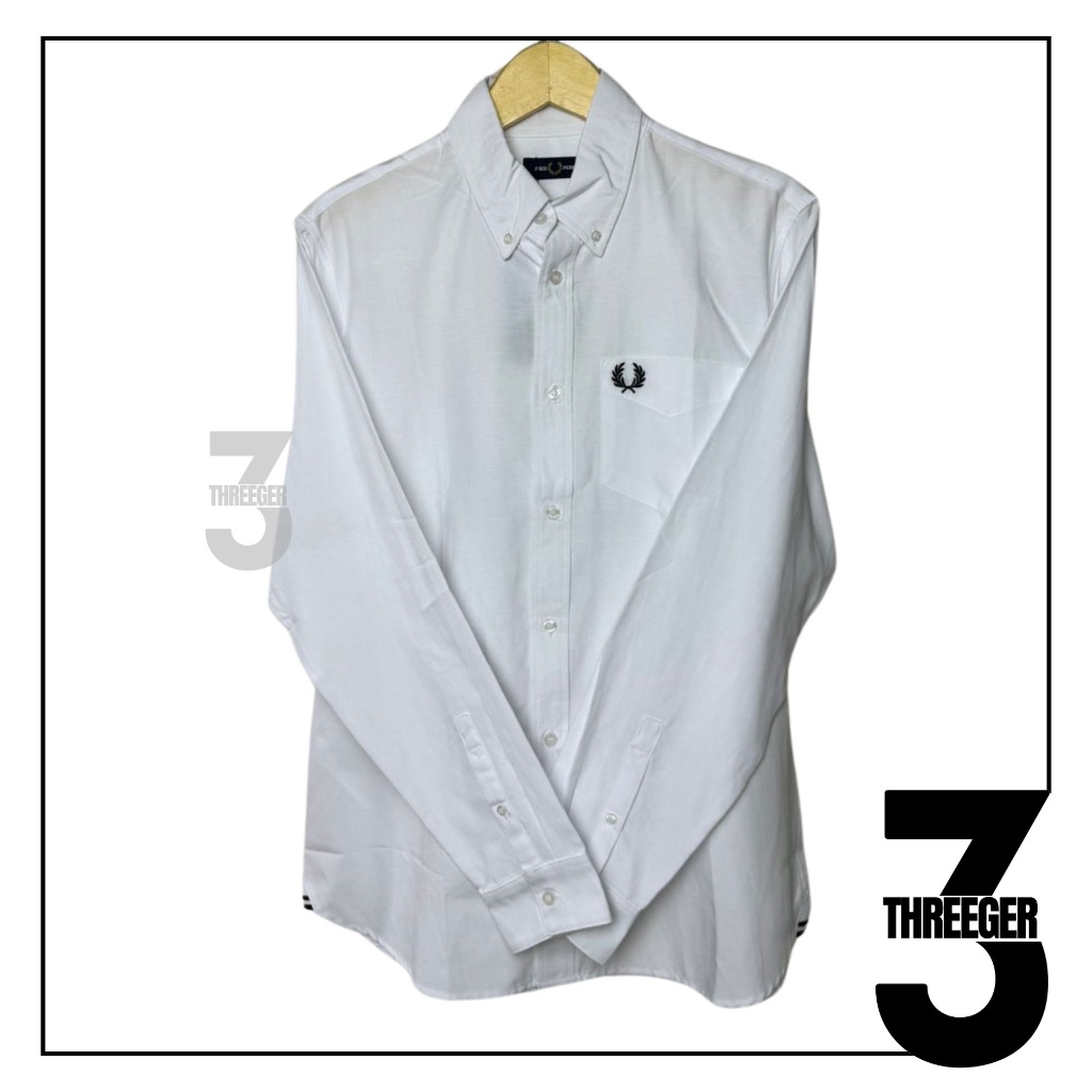 Jual Fred Perry Oxford Black Logo Long Sleeve Shirt White Original ...