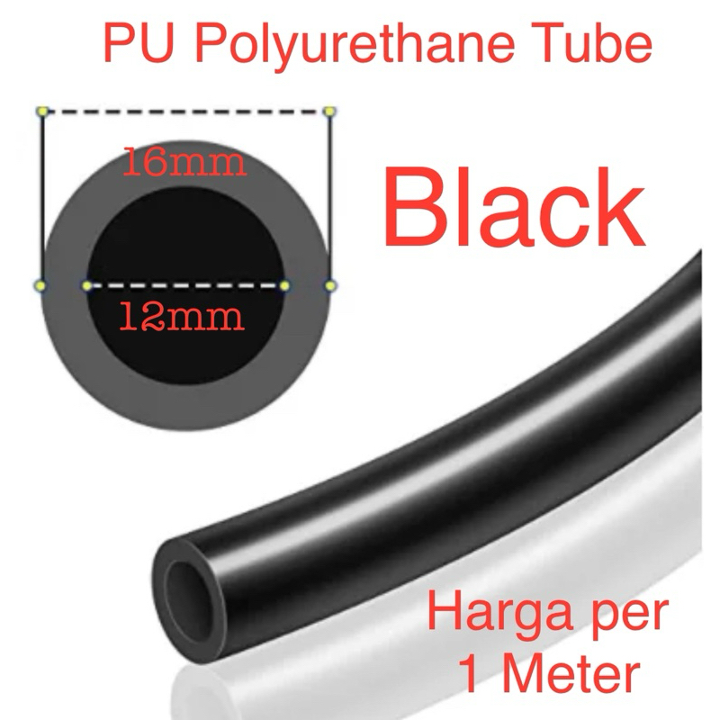 Jual Selang Angin PU Black 16x12mm OD 16mm x ID 12mm Polyurethane Harga Per 1 Meter Pneumatic ...