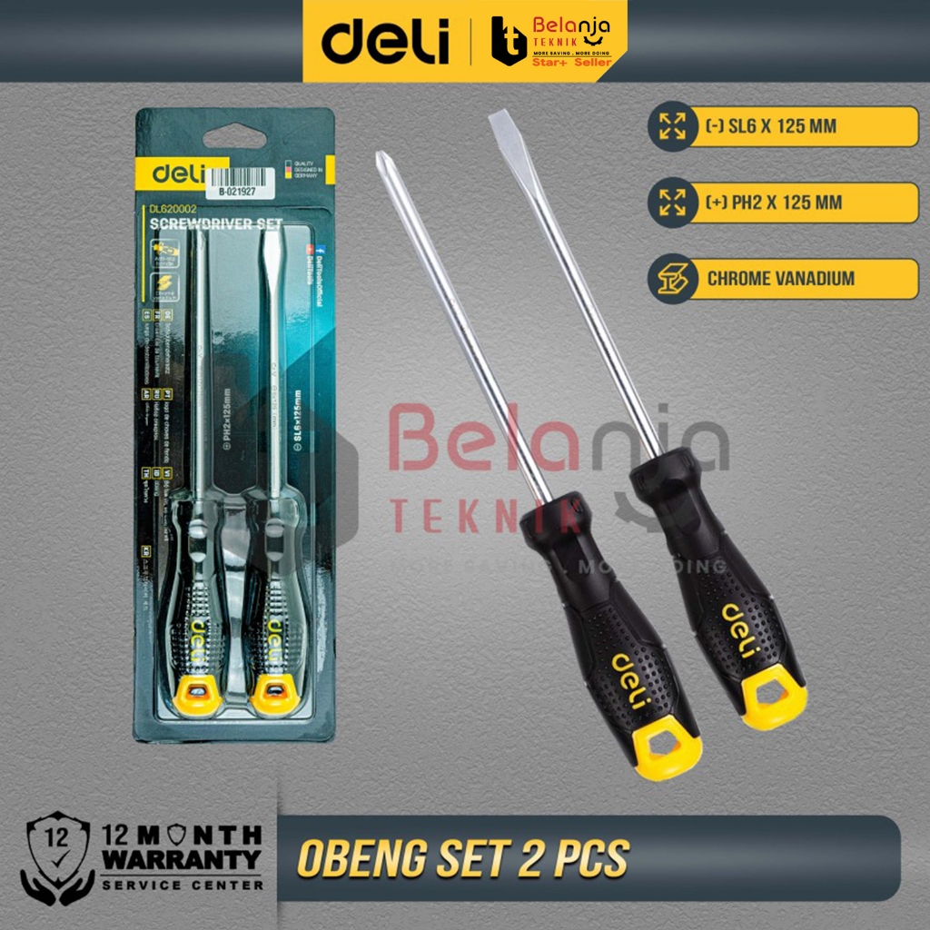 Jual Deli Screwdriver Set 2 Pcs Obeng Chrome Set Plus Minus Gagang ...