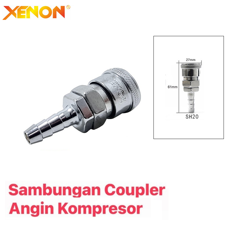 Jual Xenon Sambungan Selang Kompresor Angin Nepel Kopler SH20 Quick Coupler Plug SH 20 | Shopee ...