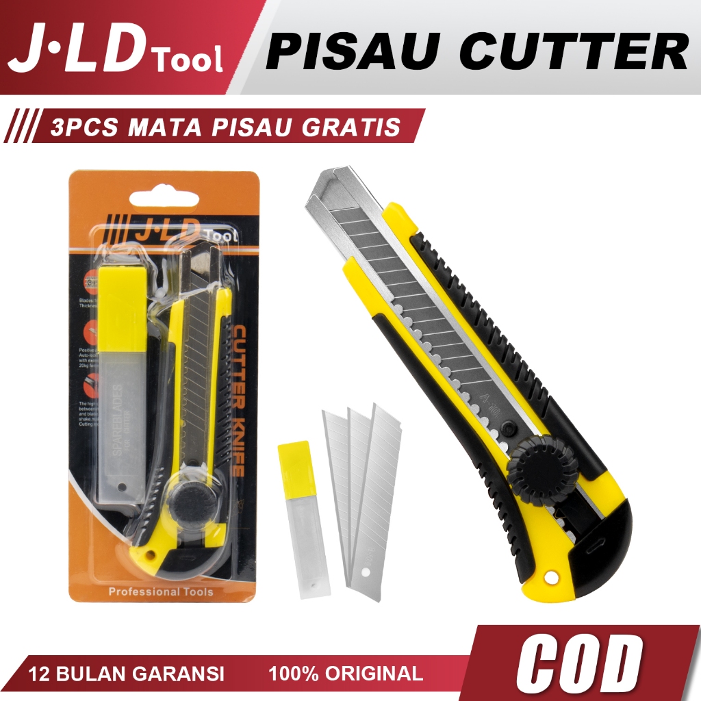 Jual JLD Pisau Cutter 18MM Utility Knife Multifungsi 3PCS Mata Pisau Gratis | Shopee Indonesia