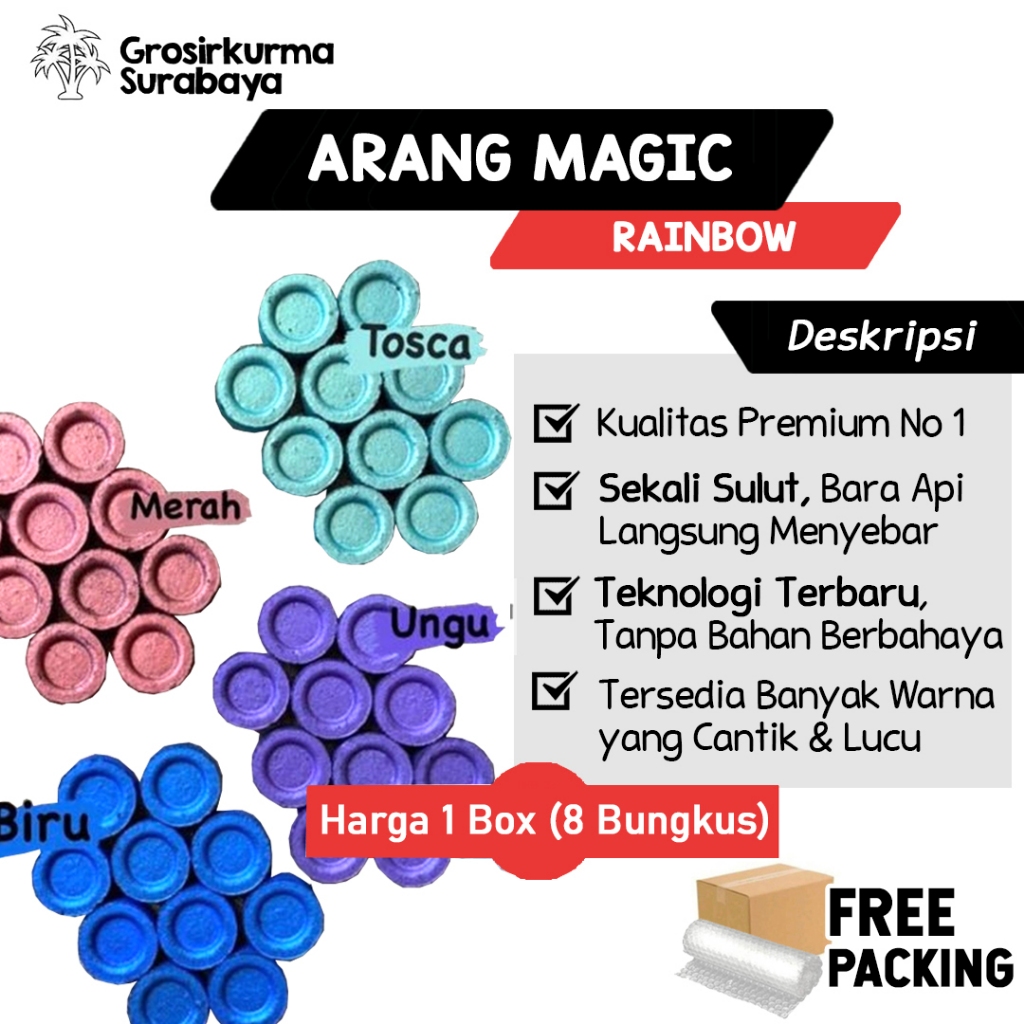 Jual ARANG MAGIC WARNA WARNI 1BOX (8 Bungkus) Charcoal Premium Coal ...