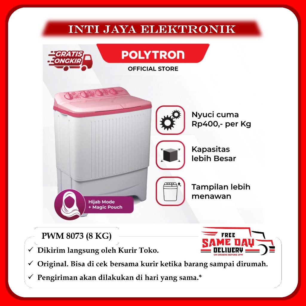 Jual MESIN CUCI POLYTRON 8 KG GIANT SERIES PWM 8073 DUA TABUNG 8KG ...