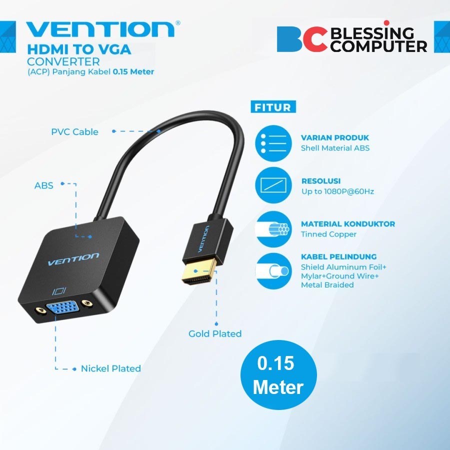 Jual CONVERTER VENTION ACPBB HDMI to VGA Converter Tanpa Power dan Aux ...