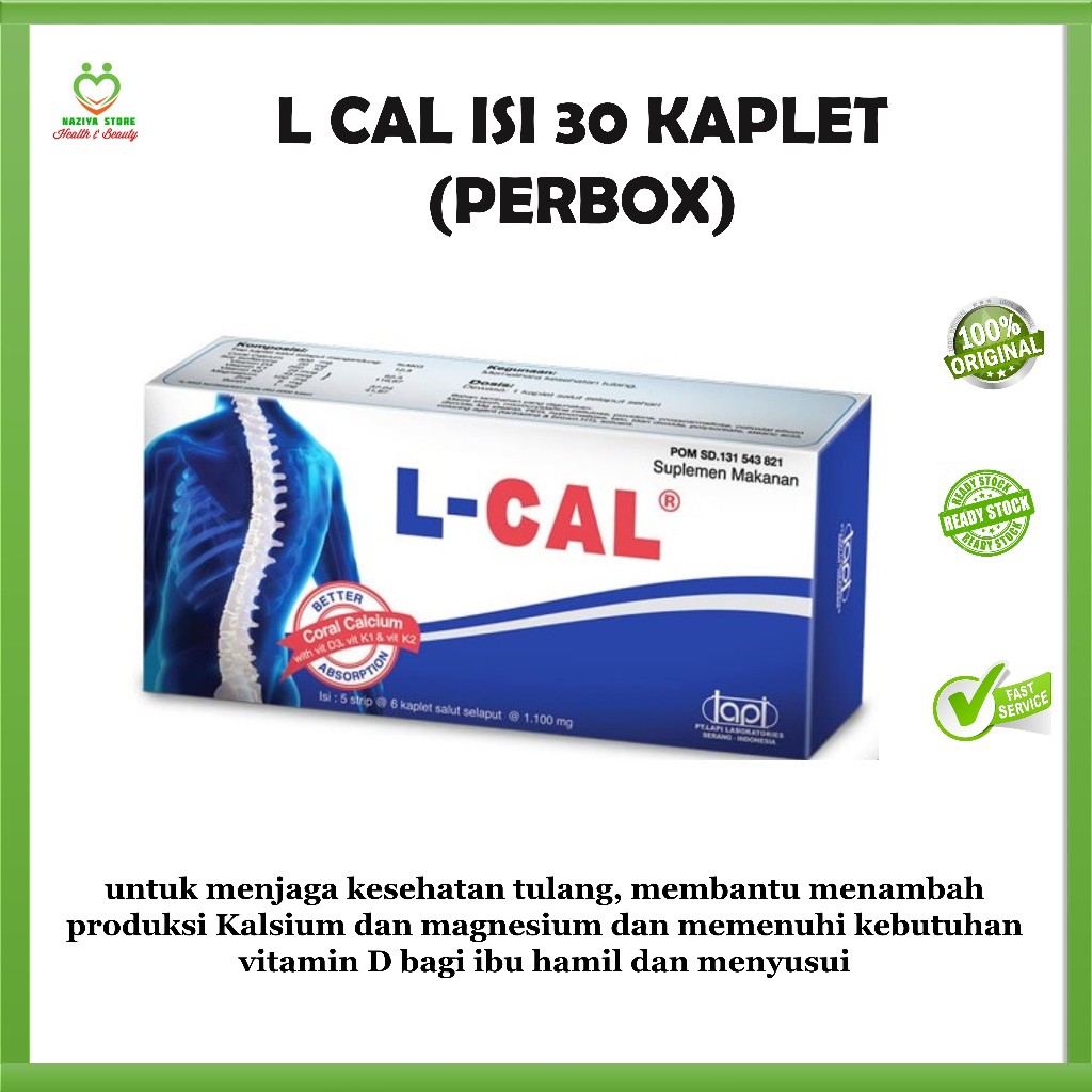 Jual L-CAL (BOX 30 TABLET) CORAL CALCIUM VITAMIN K1,K2,D3 KESEHATAN ...