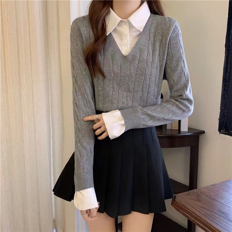 Jual AJW Atasan Wanita Vest Set Kemaja Lengan Panjang Knit Premium RAF ...