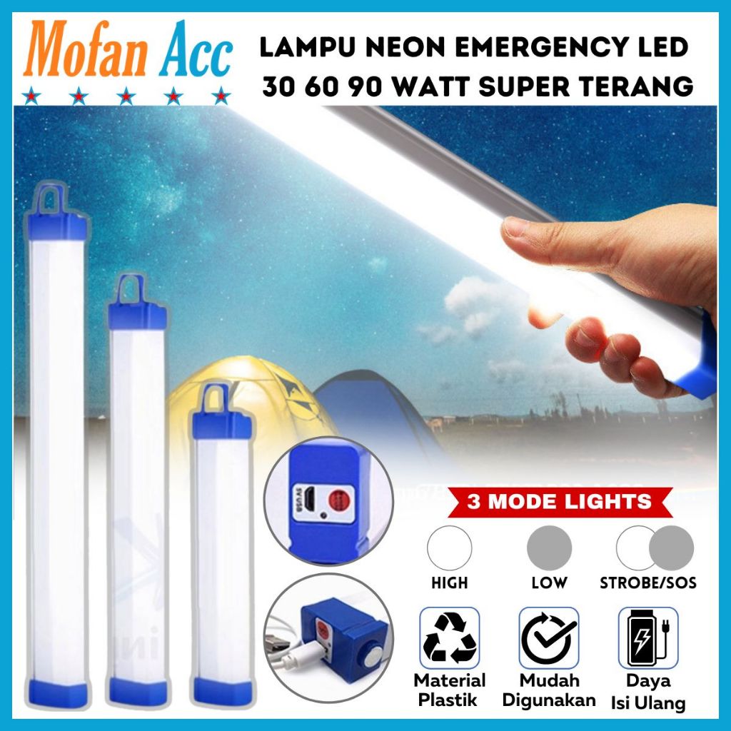 Jual Lampu Emergency LED 30W 60W 90W 3 Mode Terang Redup SOS ...