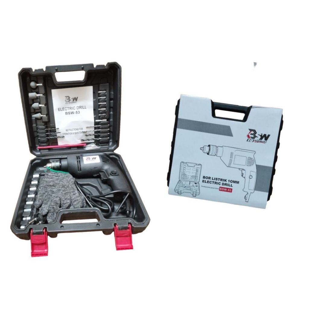 Jual BSW Mesin Bor Listrik Bolak Balik 10MM Set Koper Electric Drill ...