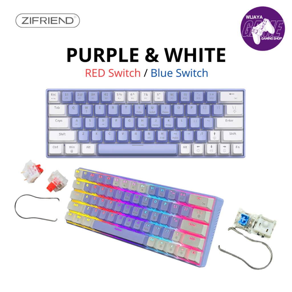 Jual ZIFRIEND T62 Mechanical Keyboard 63Keys 60% Layout Blue Red Switch RGB Backlit Hotswap ...