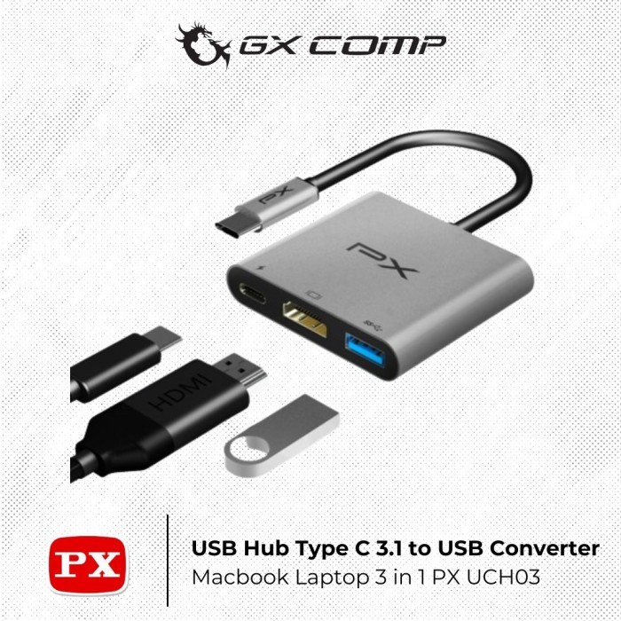 Jual PX USB Hub Type C 3.1 to USB Converter | Macbook Laptop 3 in 1 PX ...