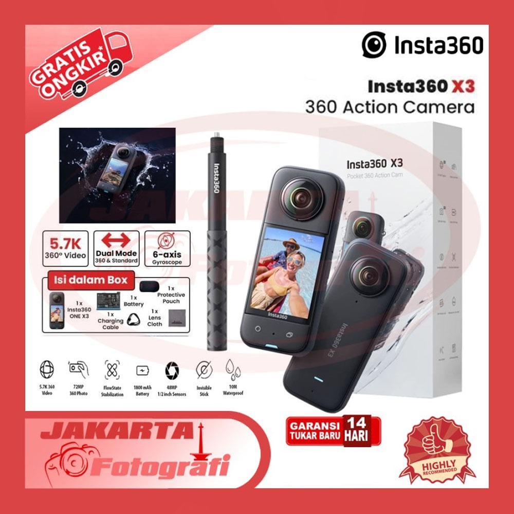 Jual Insta360 One X3 360 Camera OneX3 Bundle With Battery Free Selfi Stick | Shopee Indonesia