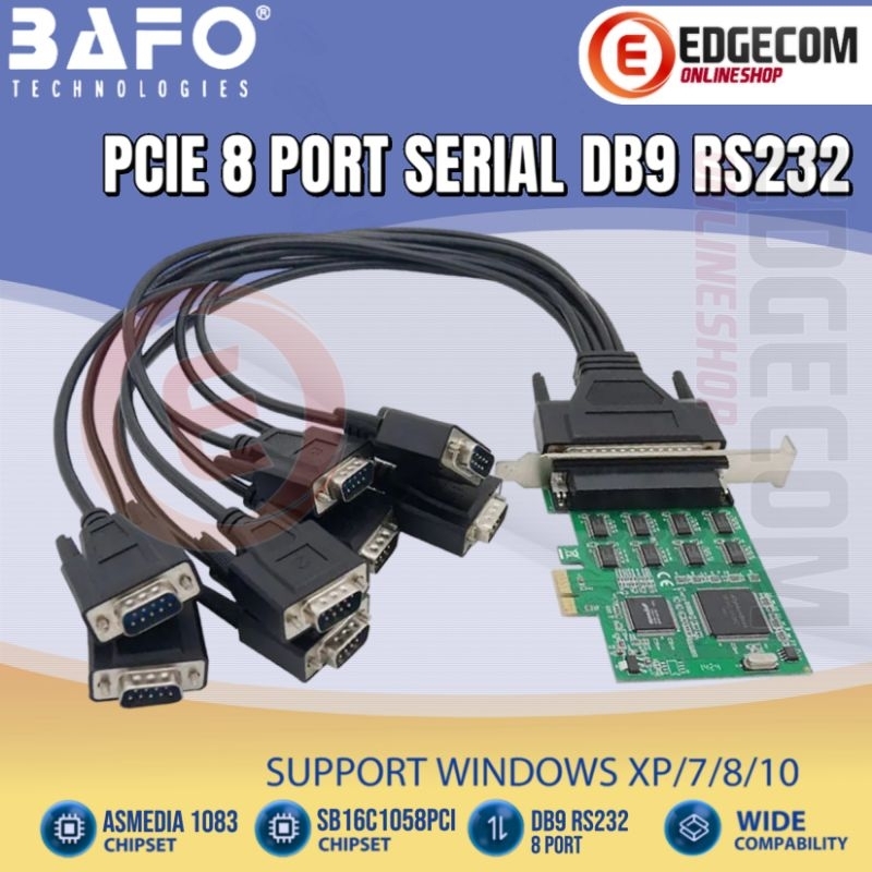 Jual BAFO PCI Express Serial RS232 8 PORT PCIe COM DB9 Multi-Port ...