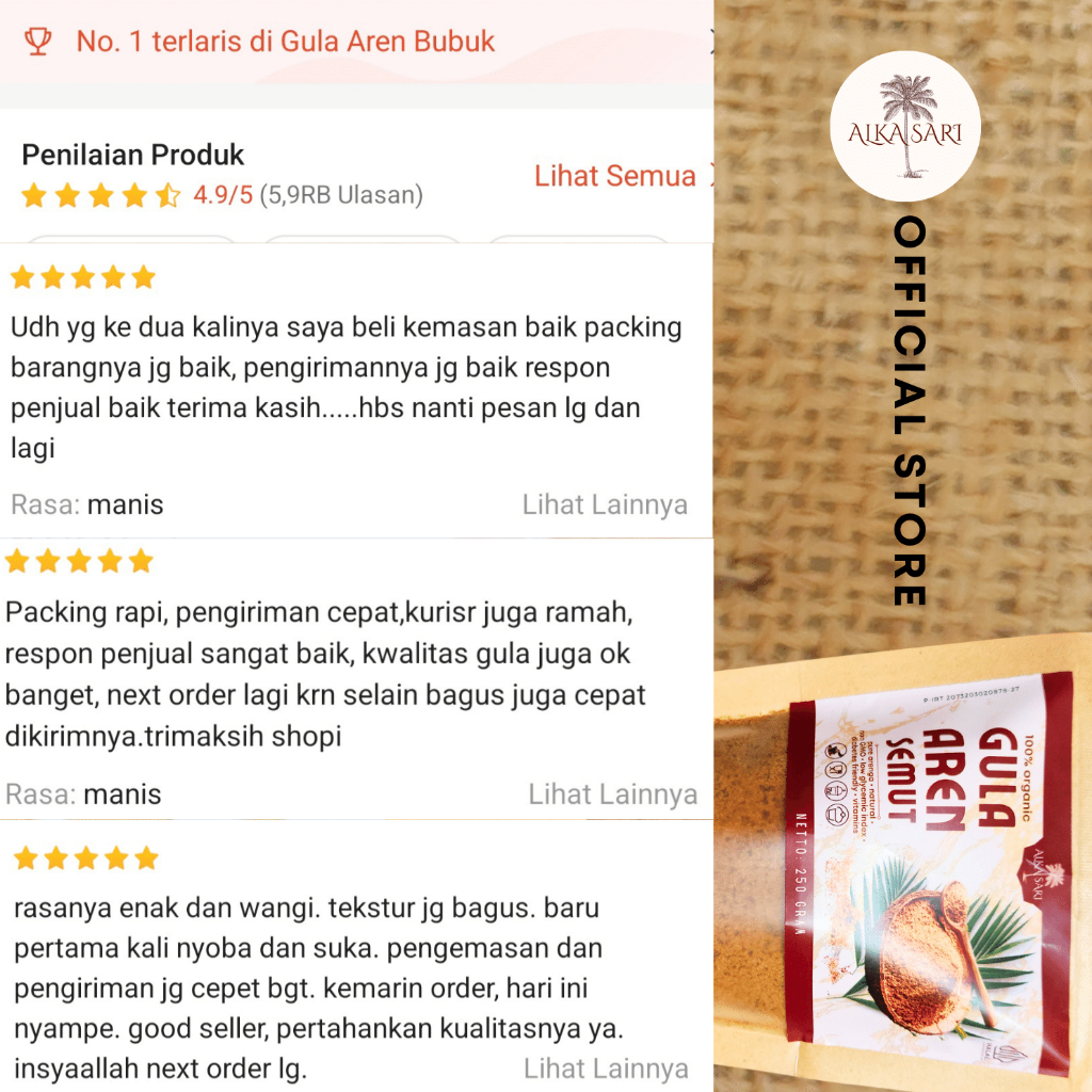 Jual Gula Aren Semut / Nira Aren Bubuk Organik Alka Sari 1Kg | Shopee ...