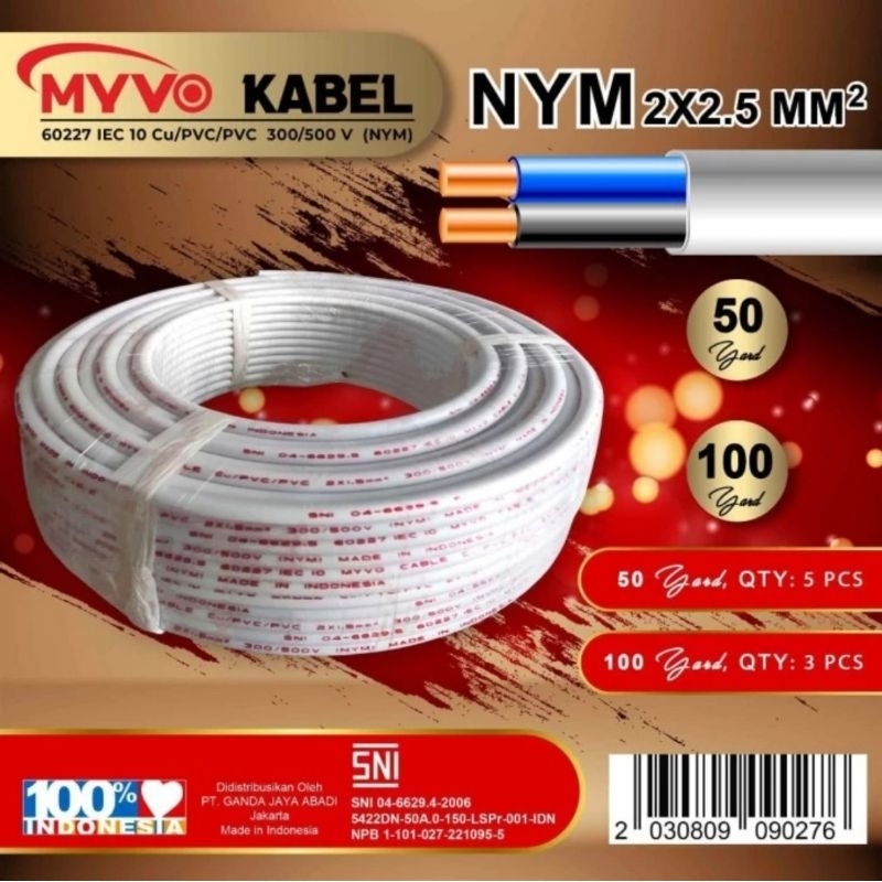 Jual Kabel Listrik Kawat Tembaga MYVO NYM 2X2,5 MM SNI Kabel Putih 50 Yard 45 Meter 1 Roll ...