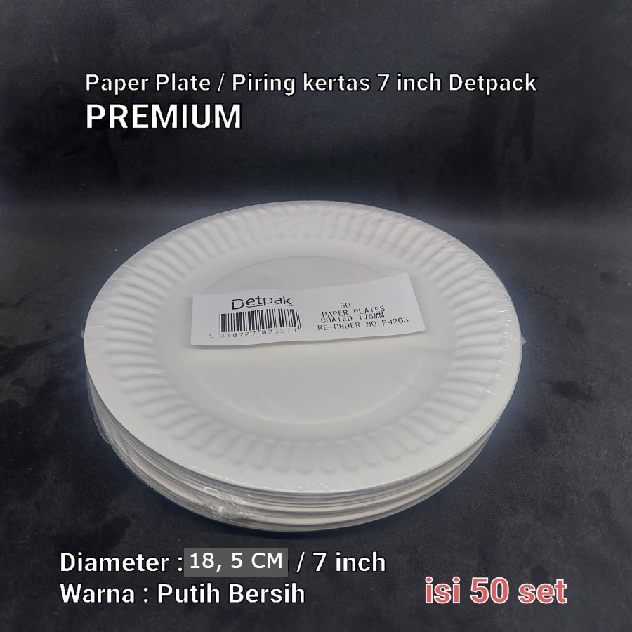 Jual Piring Kertas Paper Plate 7 Inch / 18,5 cm Isi 50 pcs DETPAK ...