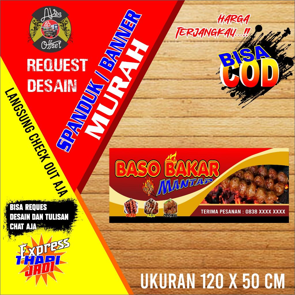 Jual SPANDUL/BANNER CUSTOM BASO BAKAR 2 UKURAN 120X50CM | Shopee Indonesia