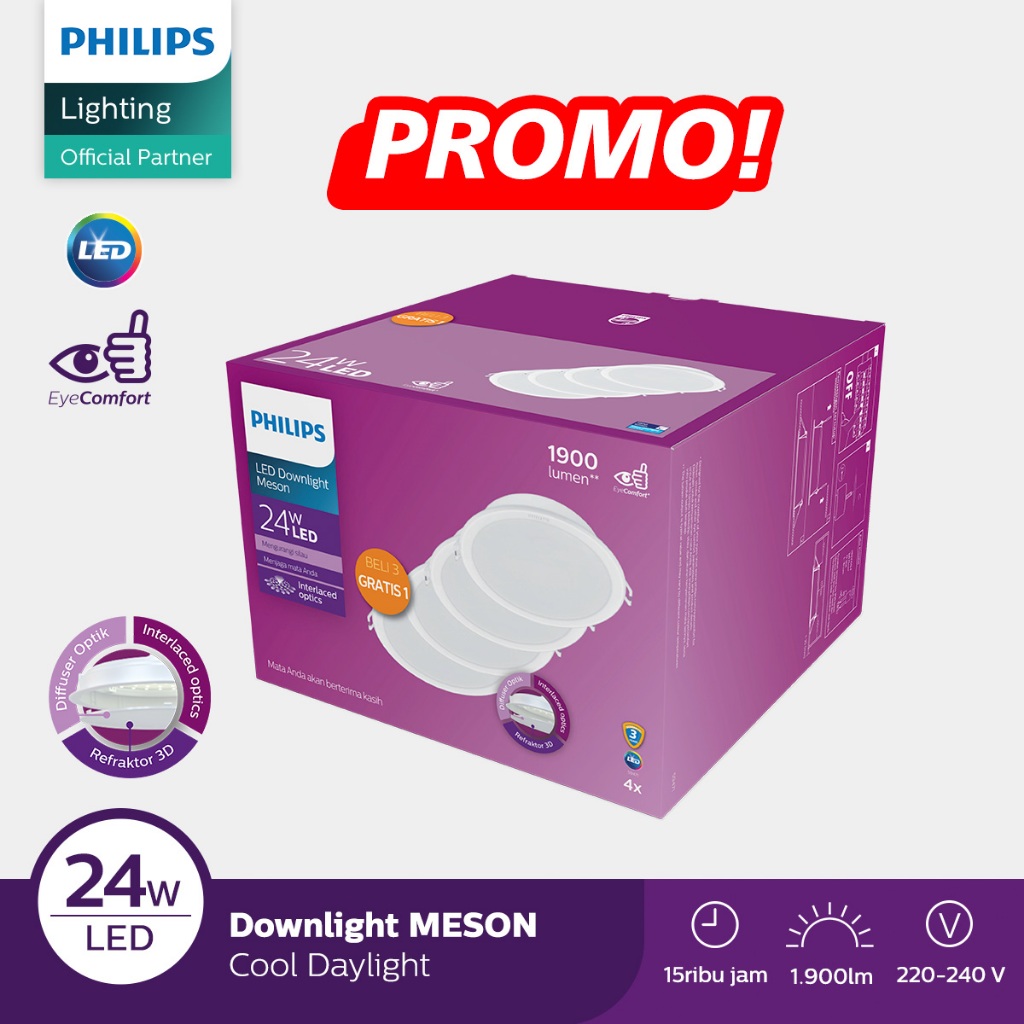 Jual Philips Lampu Downlight LED Meson Multipack 59471 200 24W 65K ...