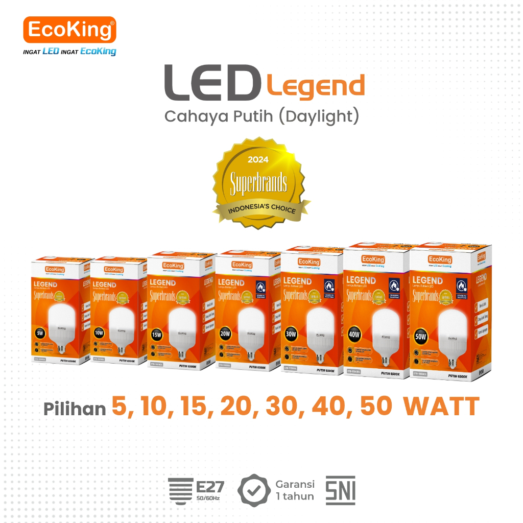 Jual EcoKing Lampu Bohlam LED Rumah Legend 5W 10W 15W 20W 30W 40W 50W Cahaya Putih | Shopee ...