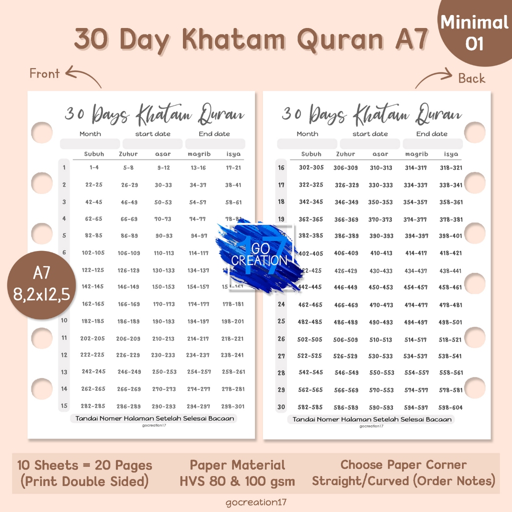 Jual Buku Planner Refill Kertas Isi Binder 30 Day Khatam Quran Simple ...