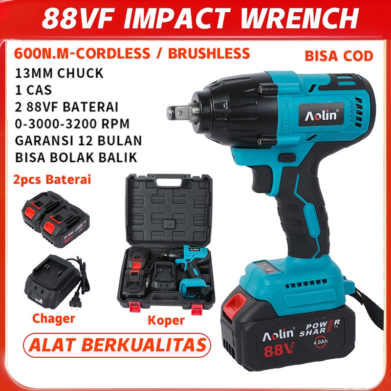 Jual AOLIN Impact Wrench Brushless 88vf Impact Baterai Mesin Bor 1/2 ...