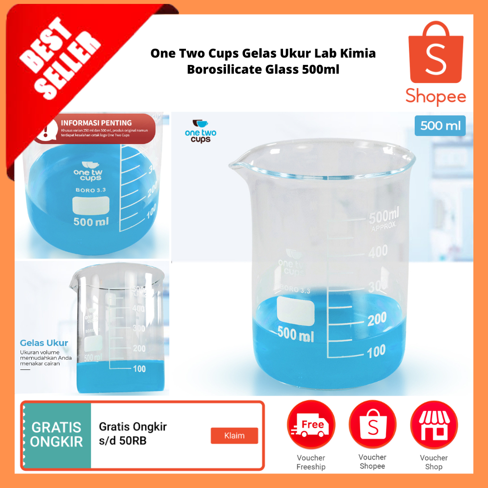 Jual Gelas Ukur Lab Kimia Borosilicate Glass 500ml / Gelas Kaca ...