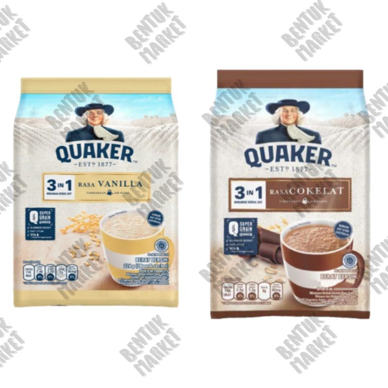 Jual QUAKER Oats 3in1 Coklat Bag 8x28gr / QUAKER Oats Vanila 3in1 Bag ...