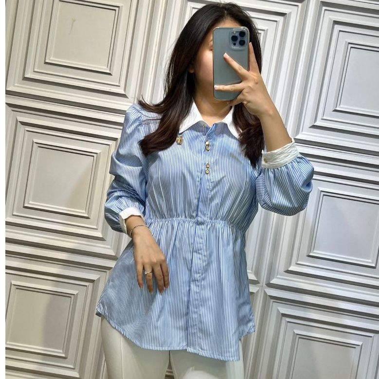 Jual Jolin & Mina Kemeja Motif Salur Bahan Katun Free Bross (HANYA ...