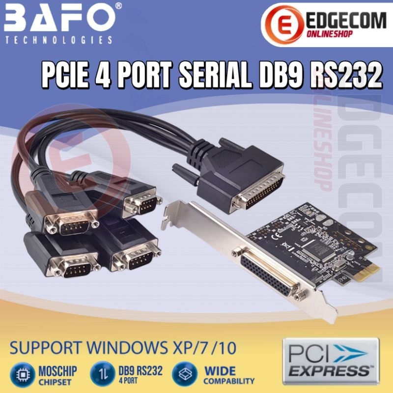 Jual BAFO PCI Express Serial RS232 4 PORT PCIe COM DB9 Multi-Port ...