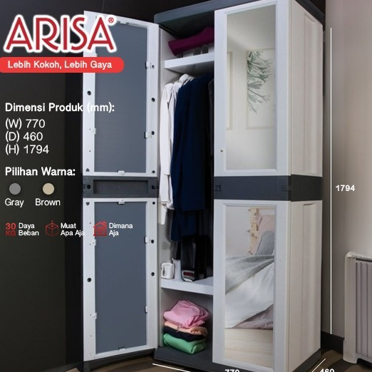 Jual Lemari Serbaguna Plastik Elegan Dua Pintu Arisa CA 702 A Cermin Full | Shopee Indonesia