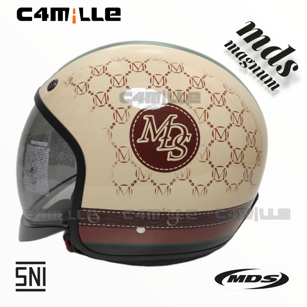 Jual HELM MDS RETRO MAGNUM MOTIF 1 CREAM HALF FACE | Shopee Indonesia