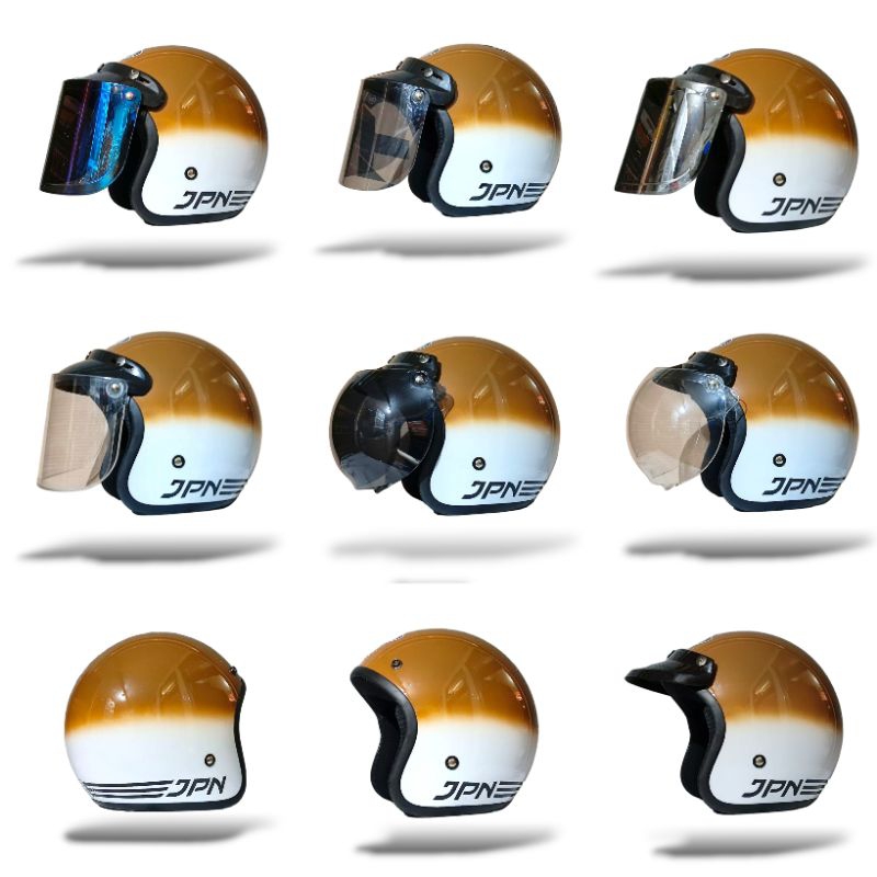 Jual HELM RETRO JPN GRADASI PUTIH COKLAT GLOS | Shopee Indonesia