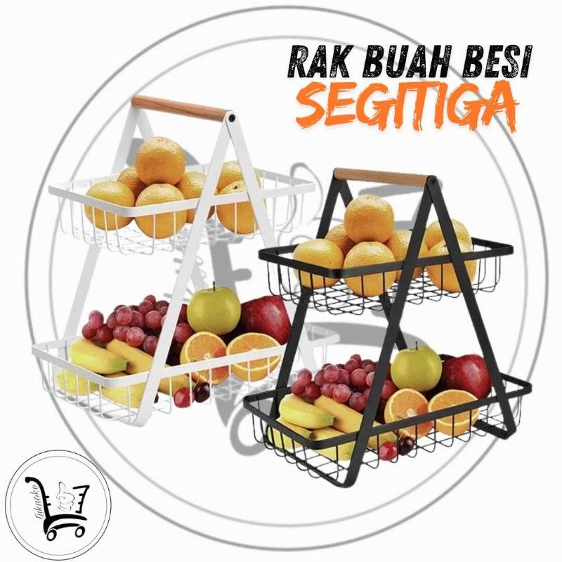 Jual RAK BUAH RAK MAKANAN SNACK SEGITIGA BESI 2 SUSUN GAGANG KAYU ...