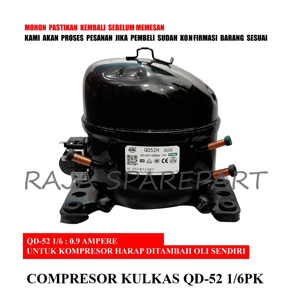 Jual CKQ6 COMPRESSOR KULKAS / KOMPRESOR / COMPRESOR KULKAS QD-52 1/6PK ...