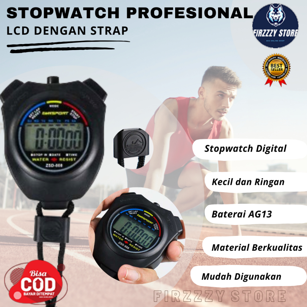 Jual Stopwatch Profesional LCD dengan Strap - Black | Shopee Indonesia