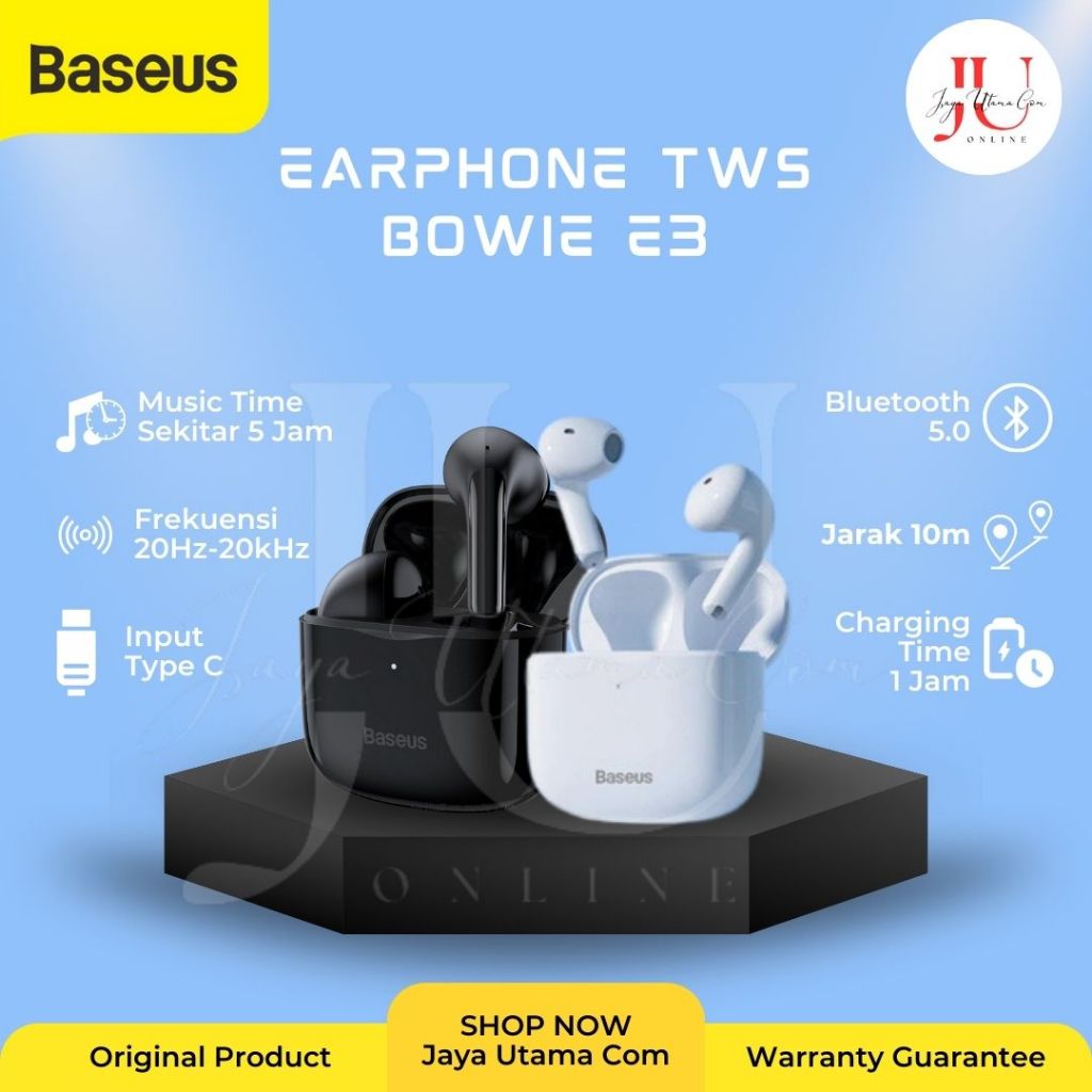 Jual BASEUS TRUE WIRELESS BLUETOOTH EARPHONE TWS BOWIE E3 ORI | Shopee ...