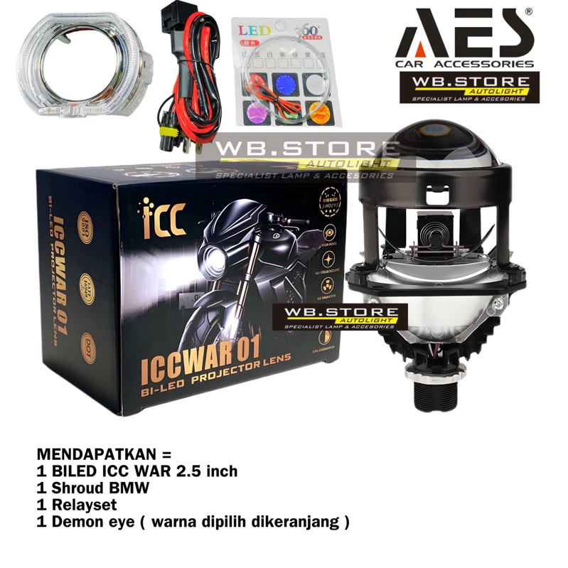 Jual PAKET BILED AES ICC WAR 01 2.5 inch BLUE LENS 65 Watt GARANSI 1 Tahun Lampu biled aes lampu ...